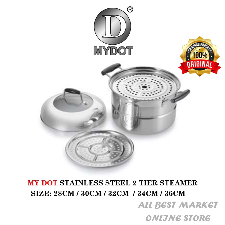 MYDOT STAINLESS STEEL 2 TIER STEAMER (28CM / 30CM / 32CM / 34CM / 36CM) | Shopee Malaysia