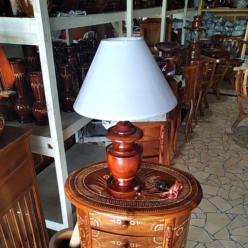 Table lamp corner lamp decorative lamp made of teak wood (round white ...