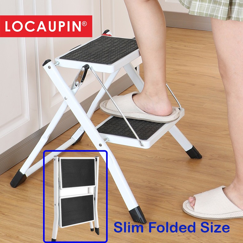 Locaupin 2 Step Stool Stepladders Lightweight White Folding Step Ladder ...