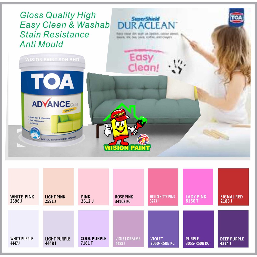 5L ( 5 LITER ) TOA ( EASY CLEAN ADVANCE COTE ) PEARL GLOSSY FINISH FOR ...