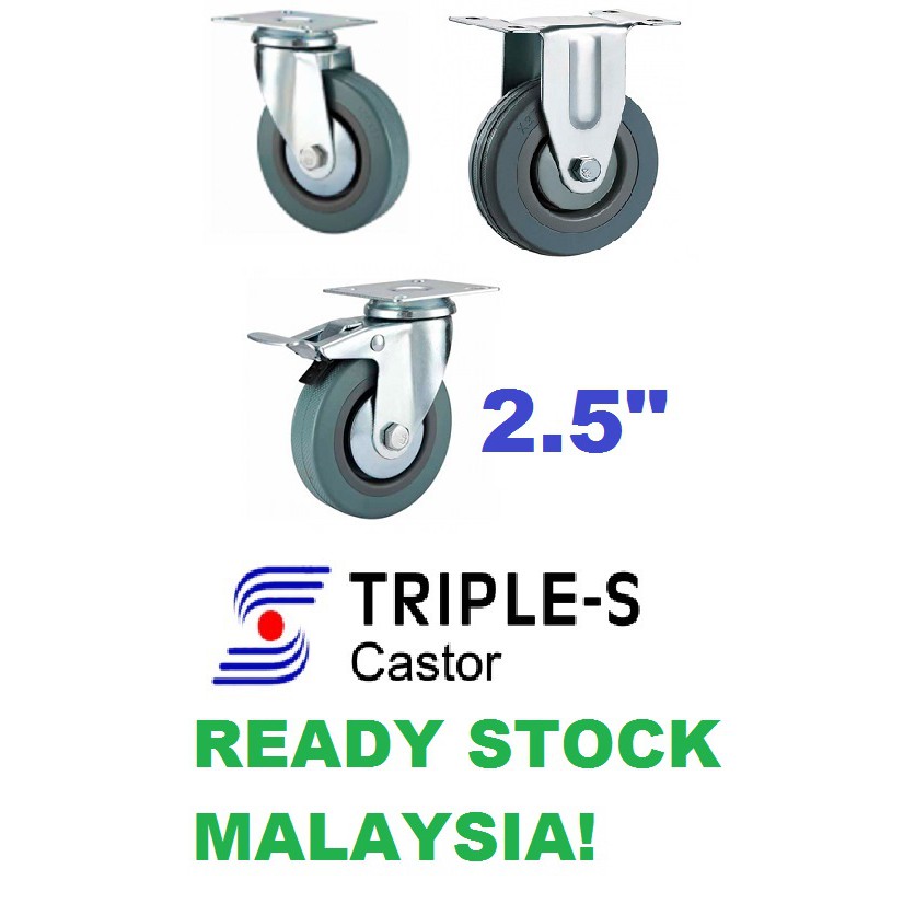 Tripls S 65mm/ 2.5 inch Light-duty Grey Rubber Castor Wheels Trolley ...