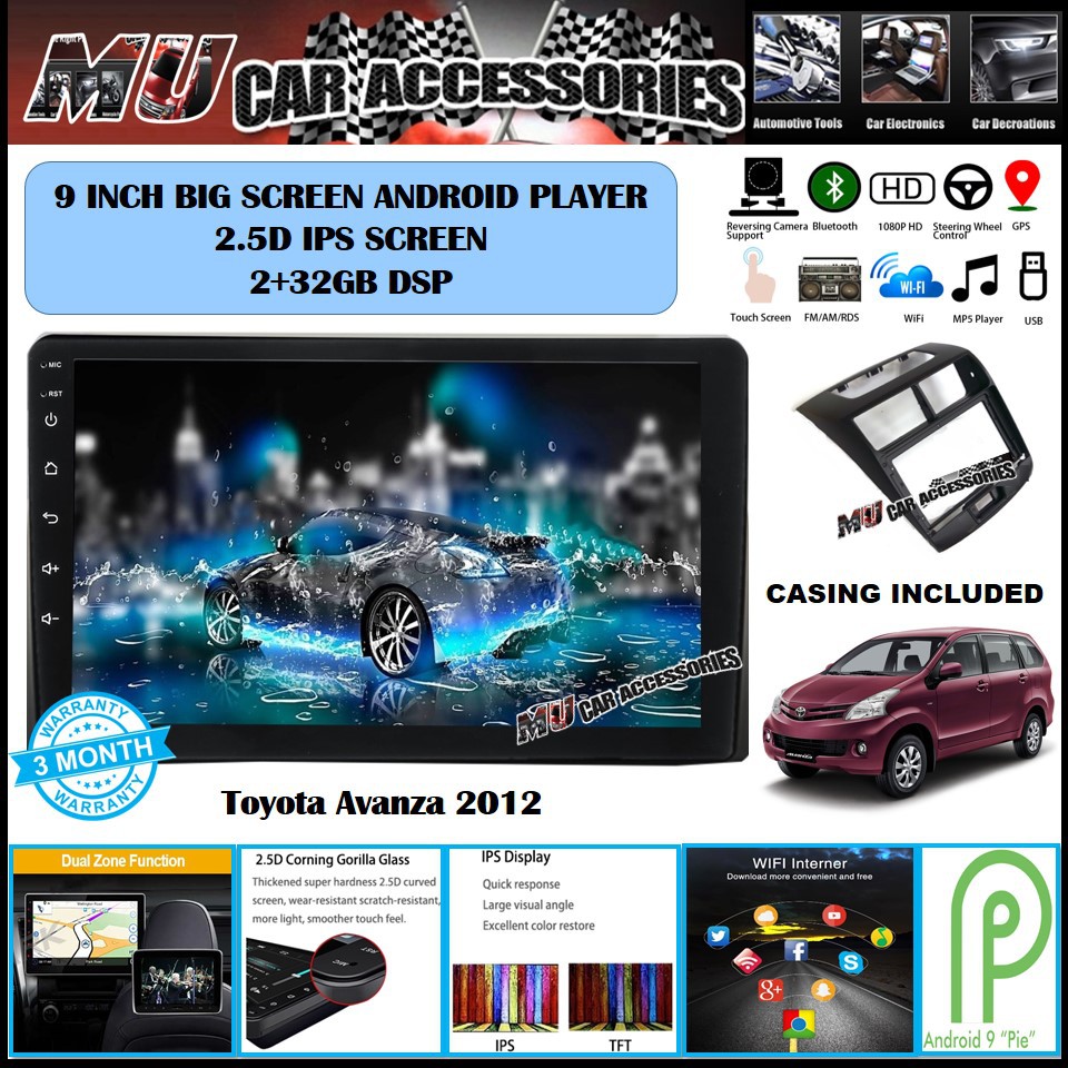 (2RAM 32GB DSP IPS SCREEN)Toyota Avanza 2012 9" Inch Android 9 GPS OEM ...