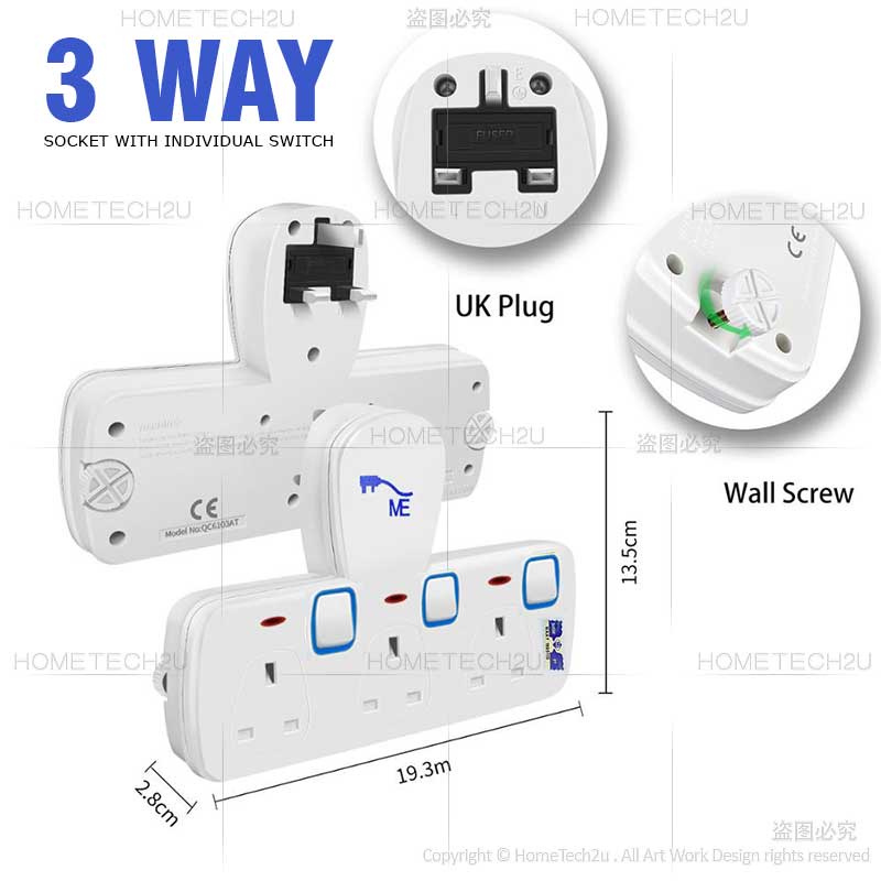 ME Wall Extension Plug Socket T-Adaport Extantion Multiple Wall Socket ...