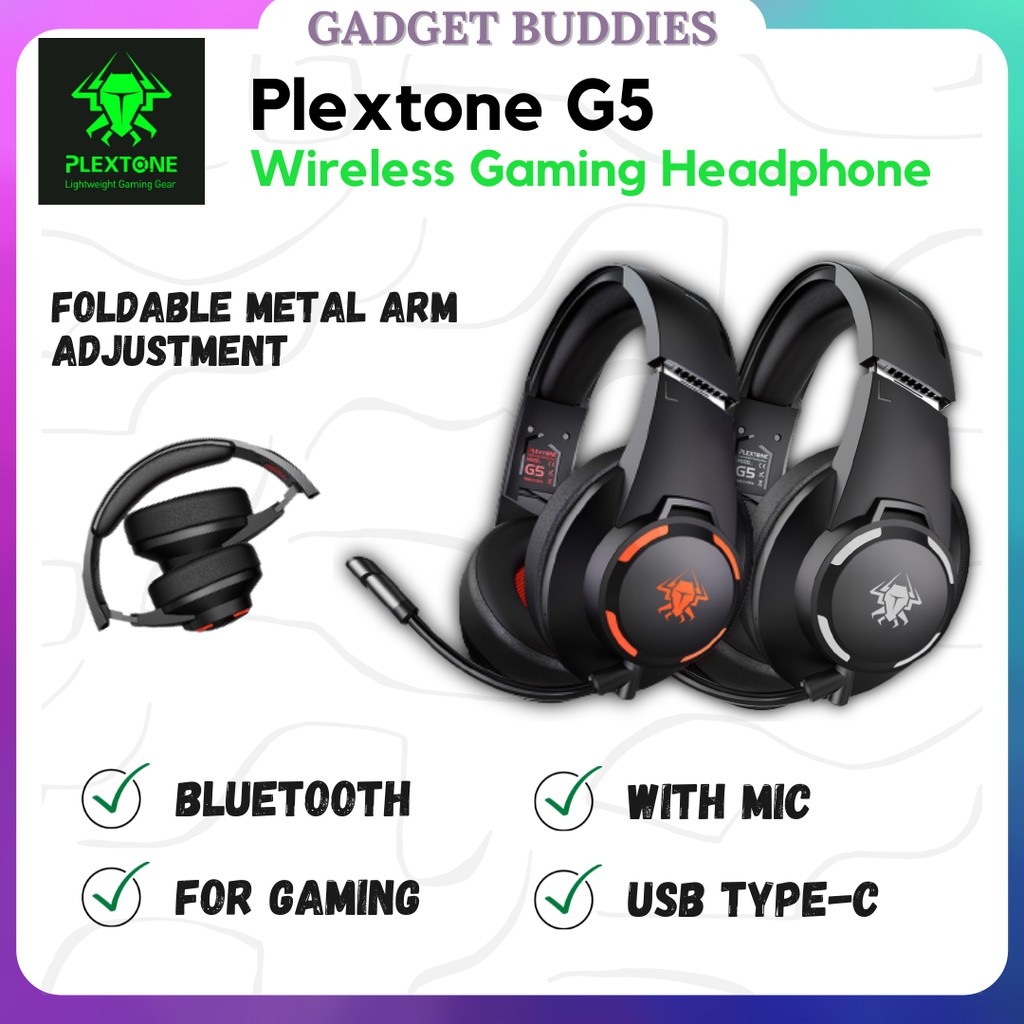 🎮PLEXTONE G5 Foldable Gaming Wireless Headset with mic Noise Cancelling 45ms Low Latency Ultra ...