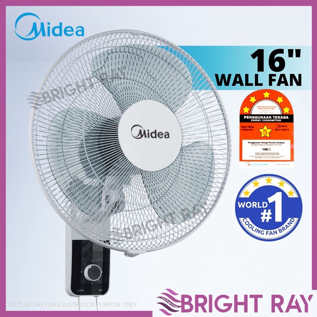 MIDEA MF-16FW15KA 16" Kipas Dinding Wall Fan Jimat Elektrik Oscillation ...
