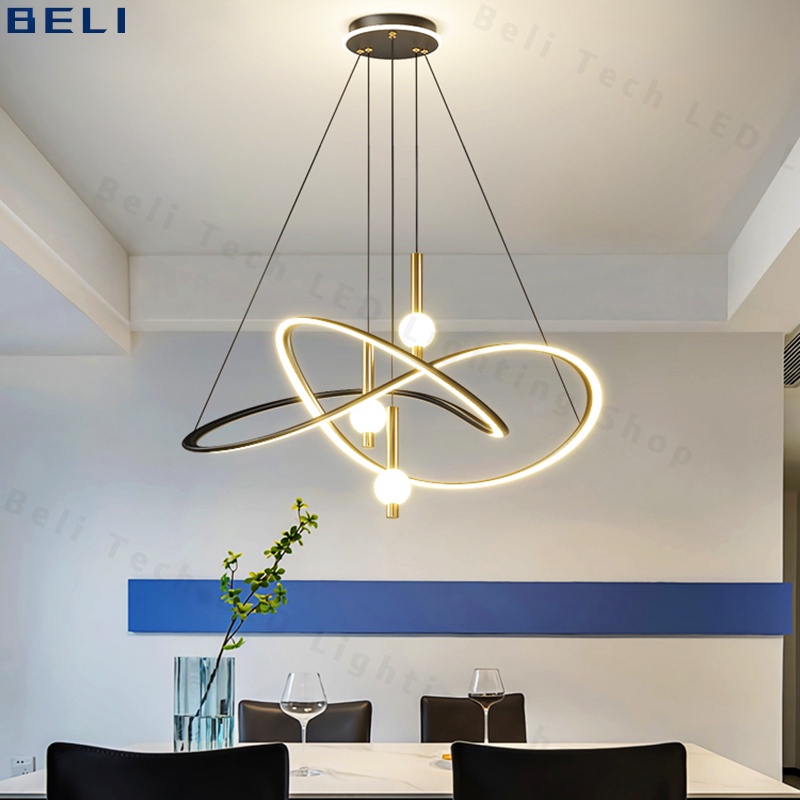 Modern LED Chandelier Dinning Table Pendant Light Aluminum Round Ring ...