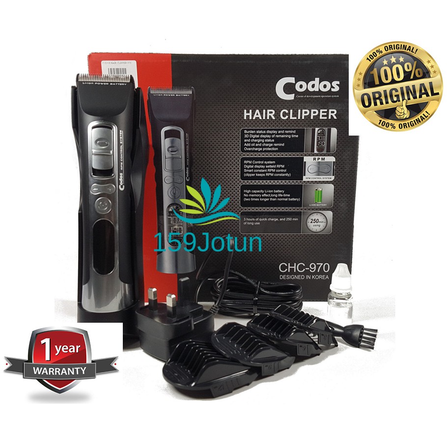 [1 Year Warranty] Codos Professional Chc 970 Lcd Cordless Clipper