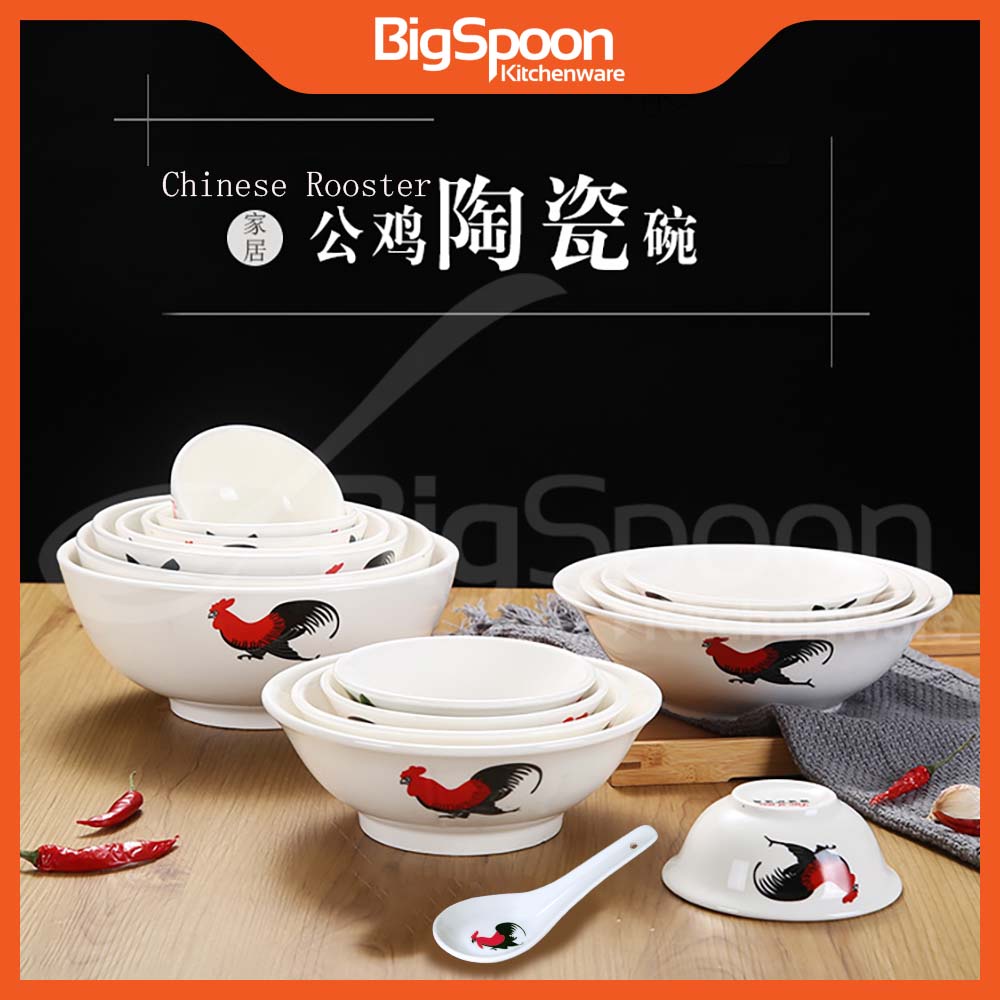 Porcelain Rooster Tableware Noodle Bowl Traditional Classic Flower ...