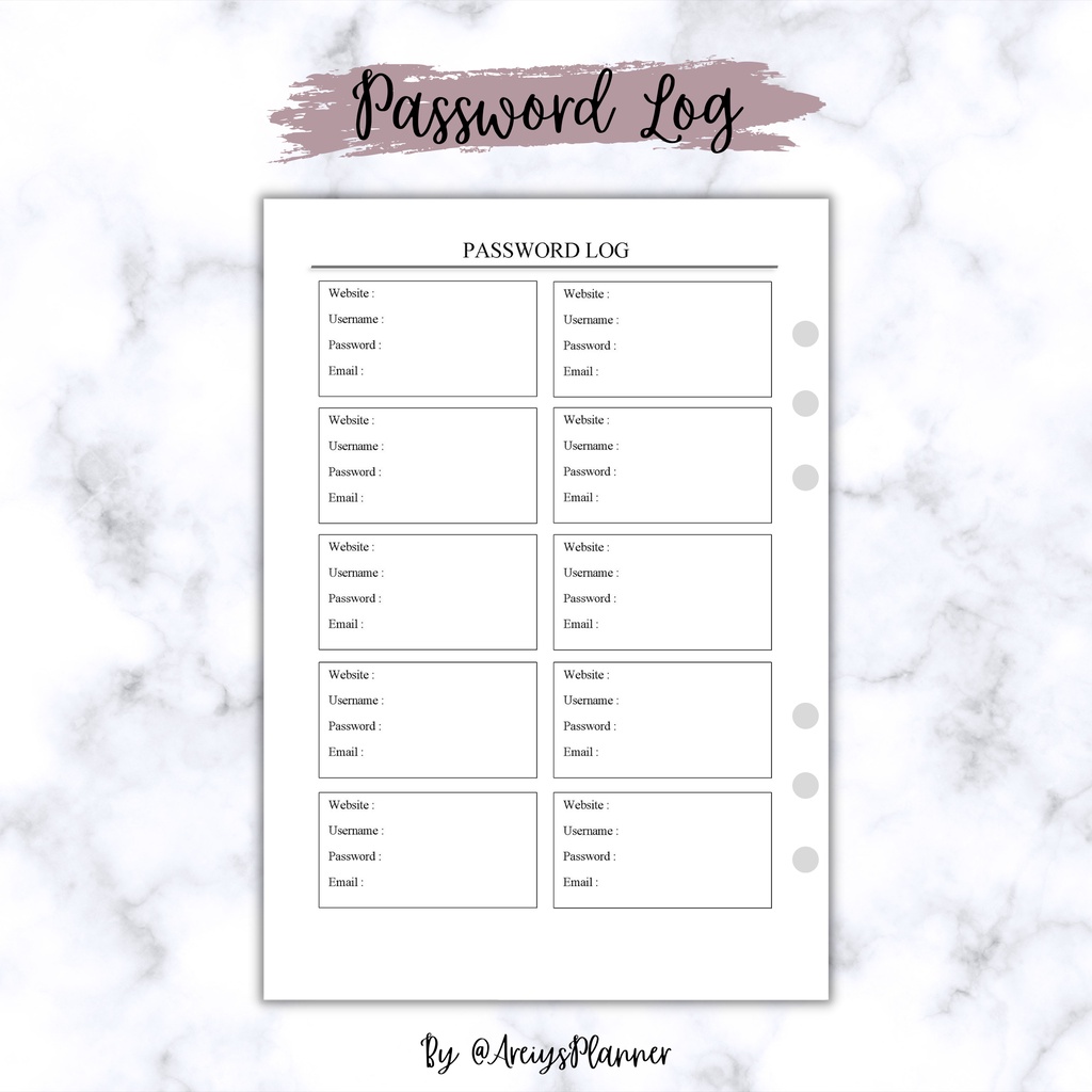 A5 | A6 | A7 | PERSONAL | 40 pages |PASSWORD LOG INSERT REFILL LOOSE ...