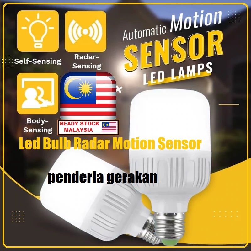 9w 12w 15w E27 Led Bulb Radar Motion Sensor Lamp Lampu Led Automatik On ...