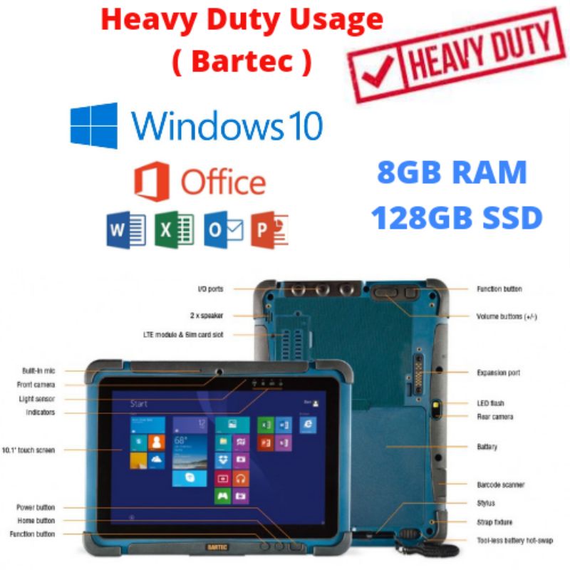 ( Bartec )Heavy Duty Industrial Table / Window 10 / 8GB Ram / SSD 128GB ...