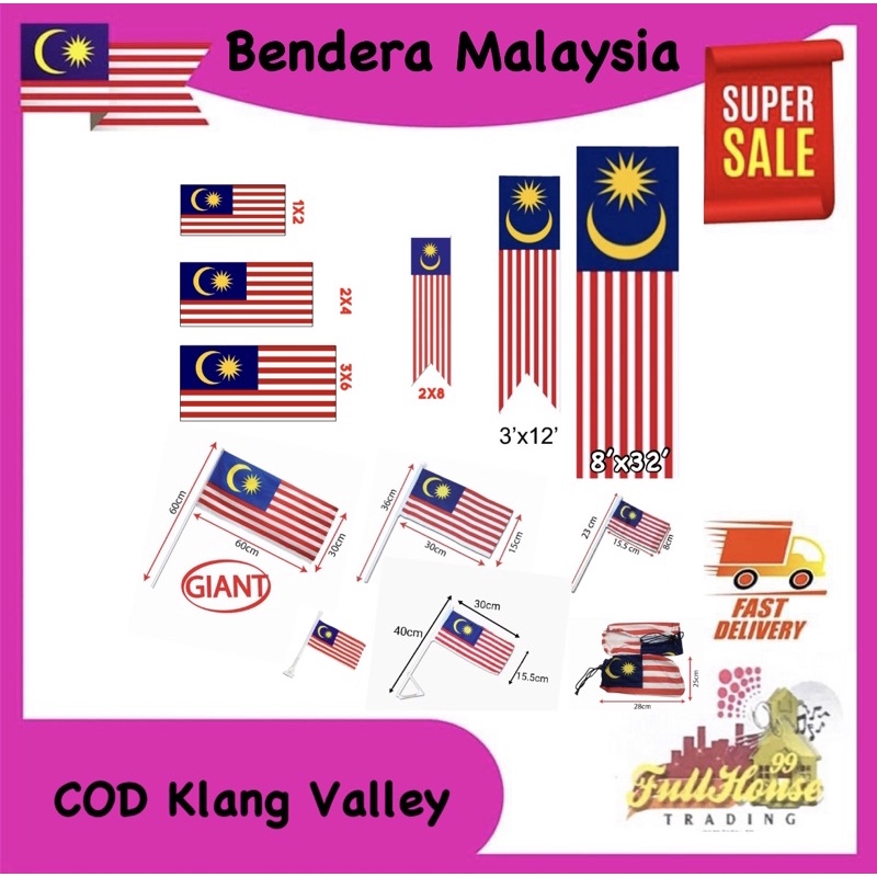 Bendera Malaysia 1x2 2x4 3x6 2x8 3x12 8x32 Car Flag Motor Flag Hand ...