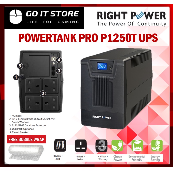 RIGHT POWER POWERTANK PRO P850T/ P1000T/ P1250T 850VA 1000VA 1250VA UPS ...