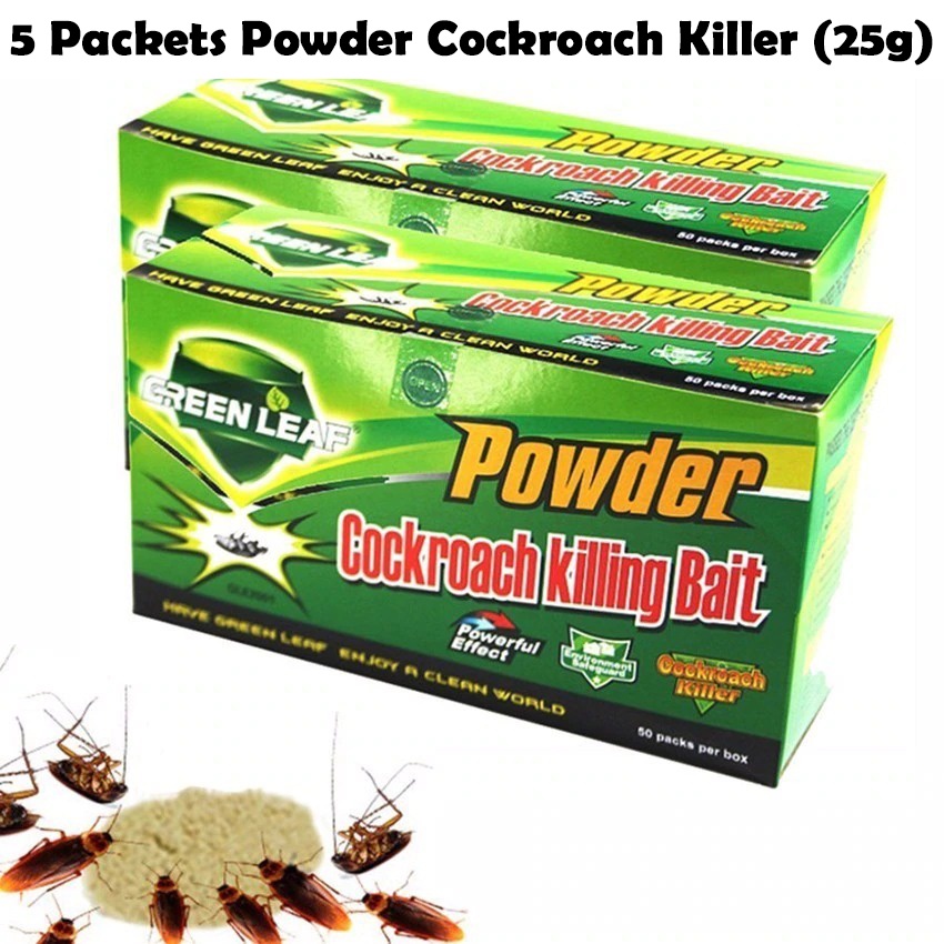 Green Leaf Powder Cockroach Killer Killing Bait Pest Control 5 Packets ...