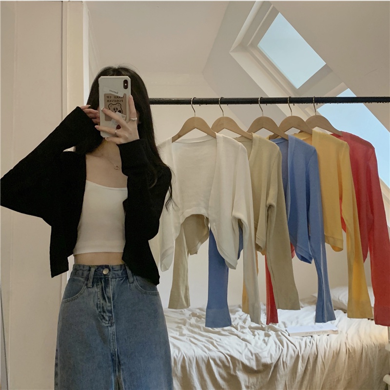 Summer Long Sleeved Cardigans Solid Color Knitted Womens Thin