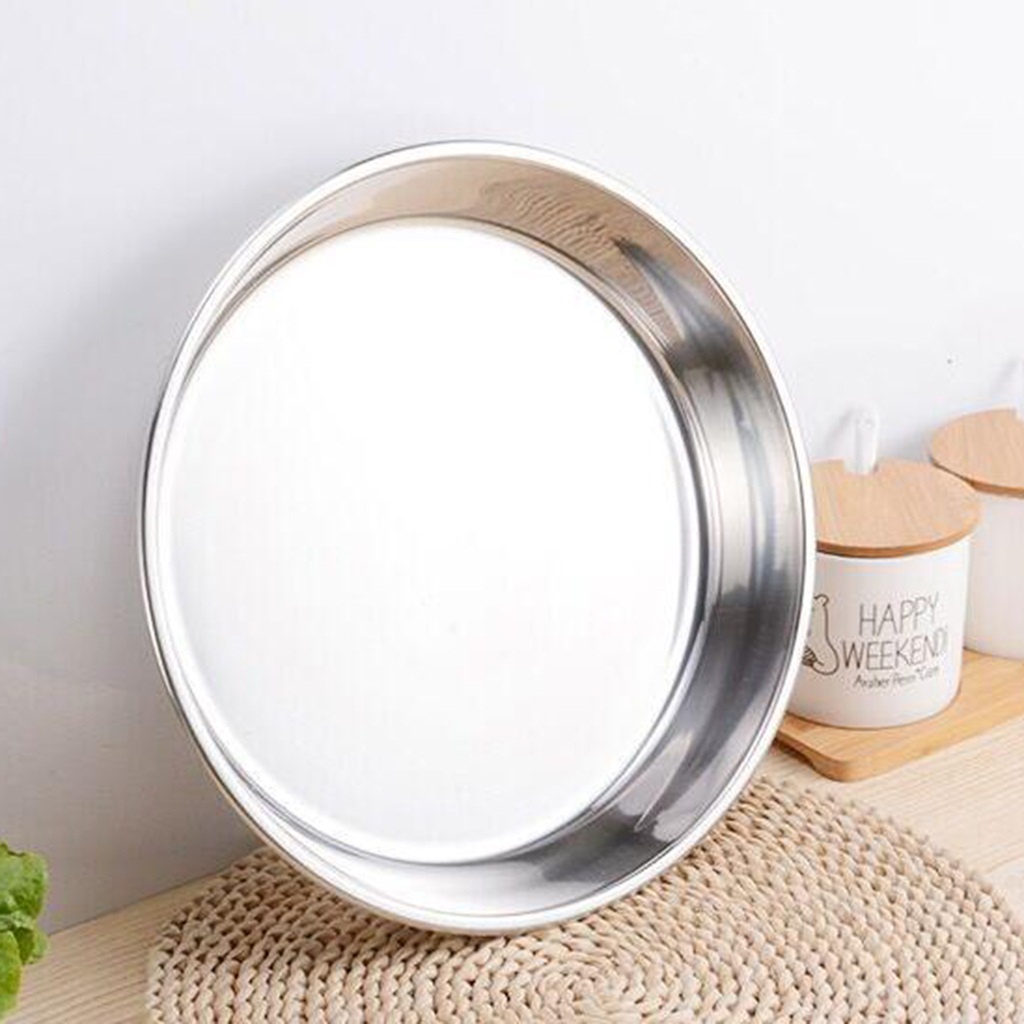 Large Stainless Steel Flat Round Dish Tra / Silver Serving Tray Cake ...