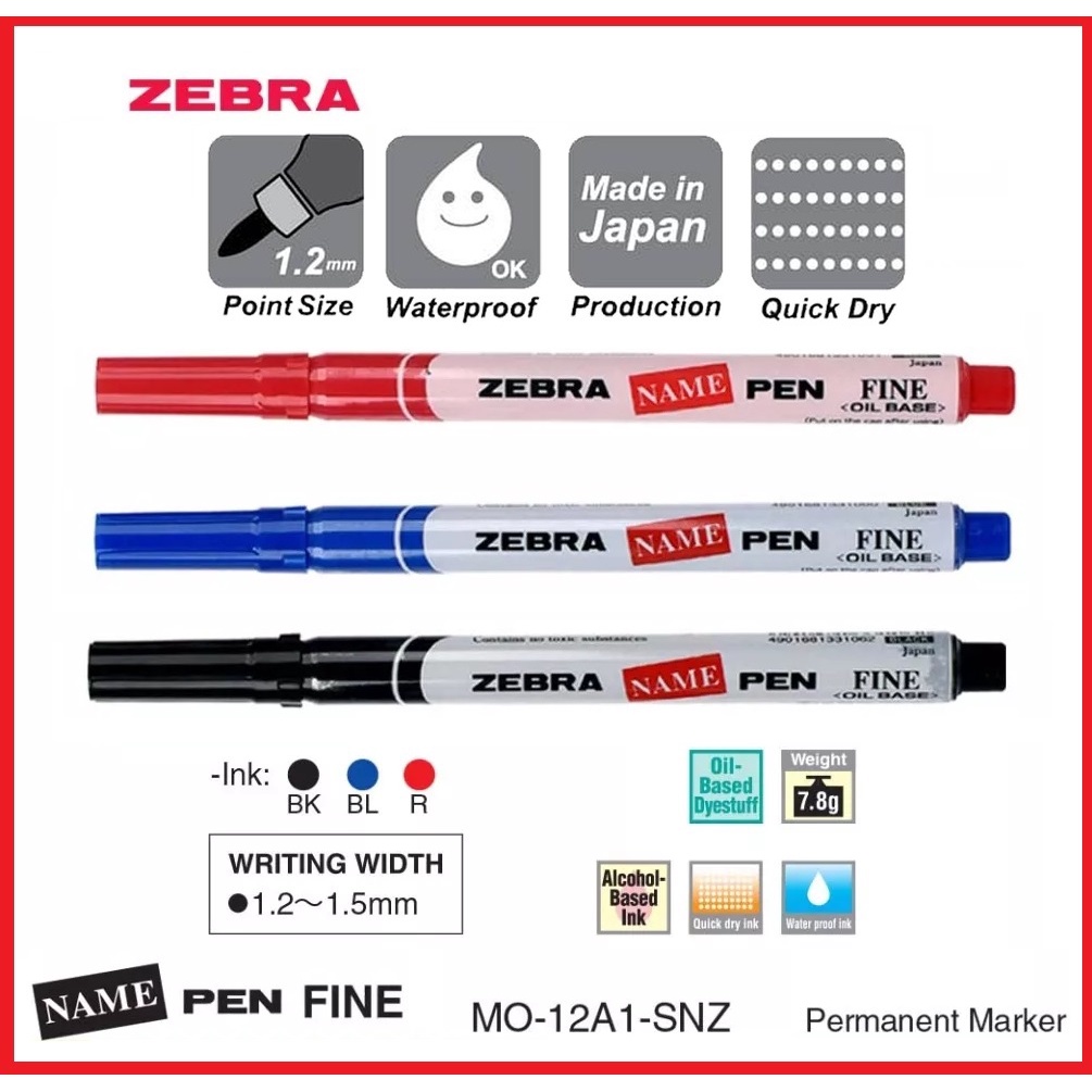 Zebra Name Pen Oil Base/Zebra Name Pen Marker-Black/ Blue/ Red ...