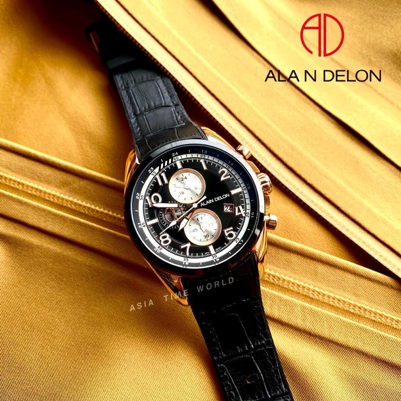 [Original] Alain Delon AD421-1535C Chronograph Men Watch with Black Leather Silicone | Shopee ...