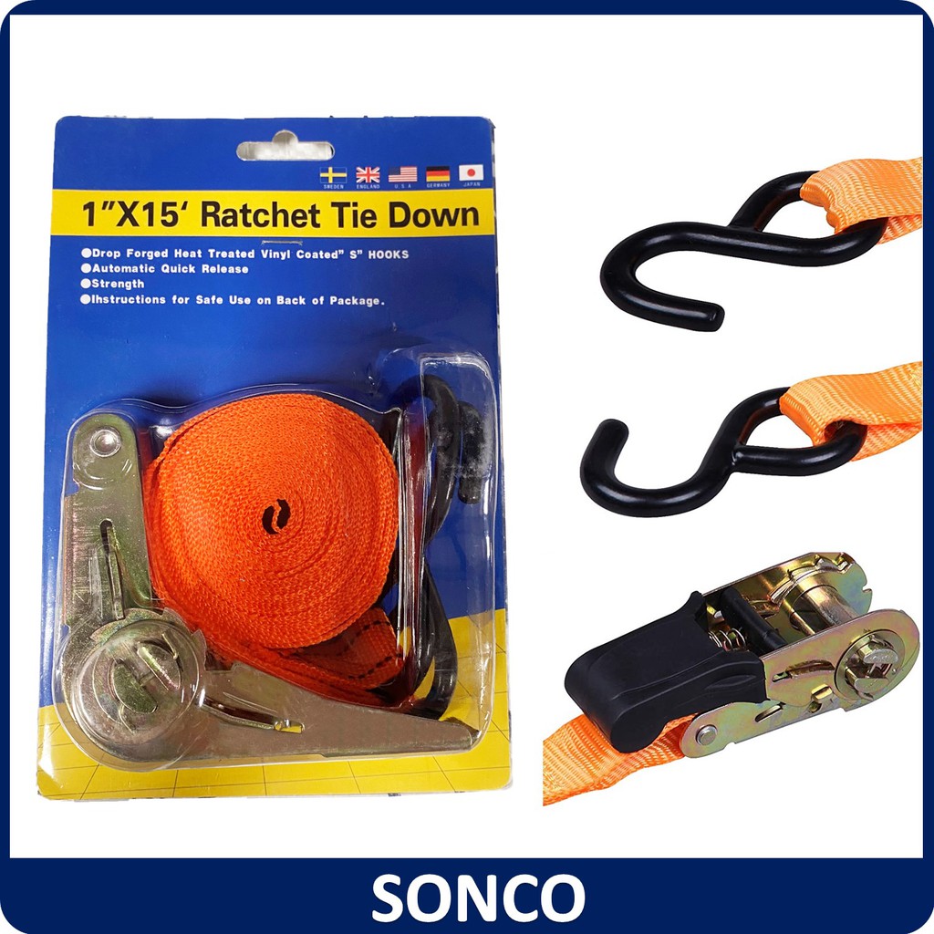 SONCO 1" x 15' Ratchet Strap Tie-Down WITH METAL LOCK TALI PENGIKAT ...