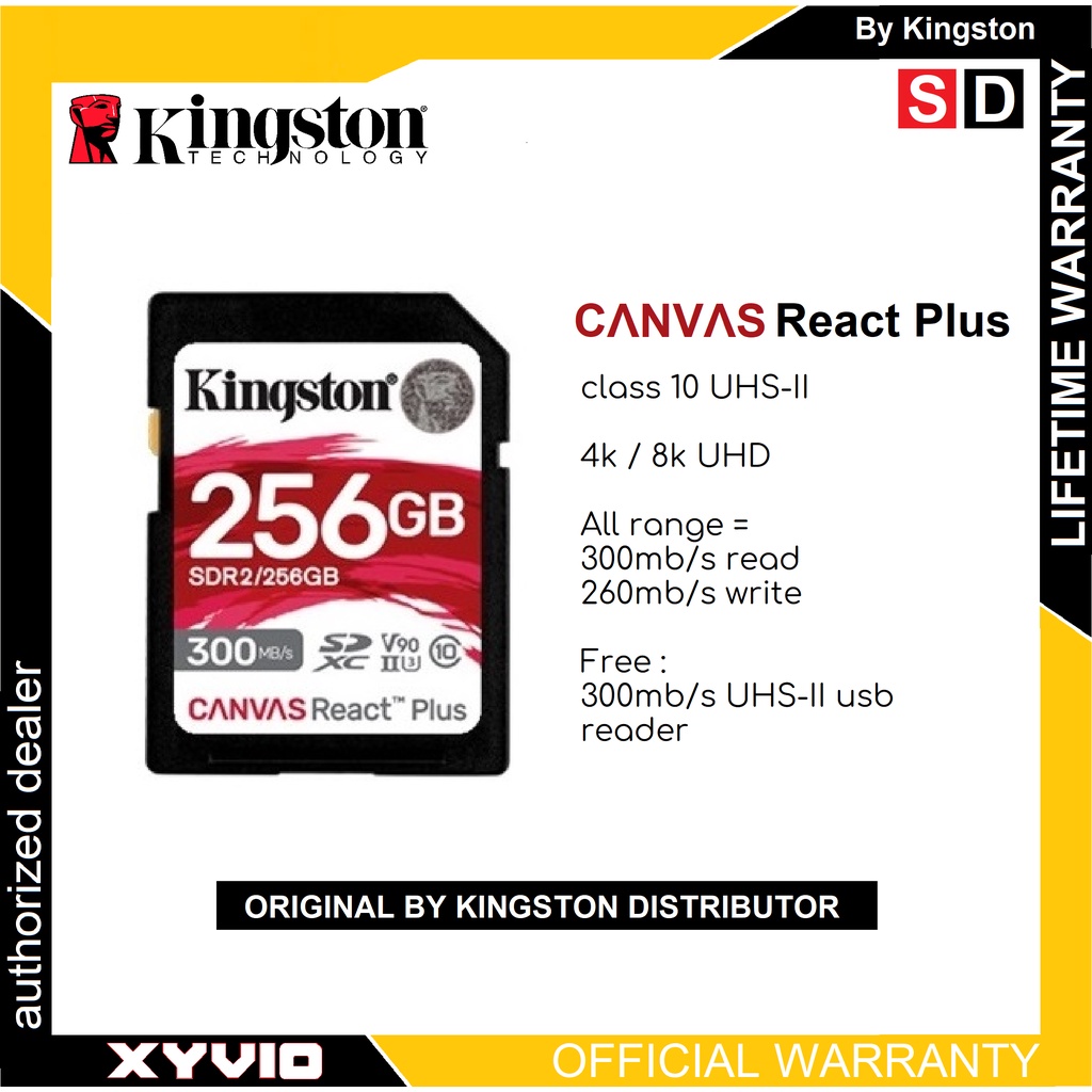 Kingston SD card, TF card, Canvas React Plus 32GB | 64GB | 128GB | 256GB SDR2 Memory Card ...