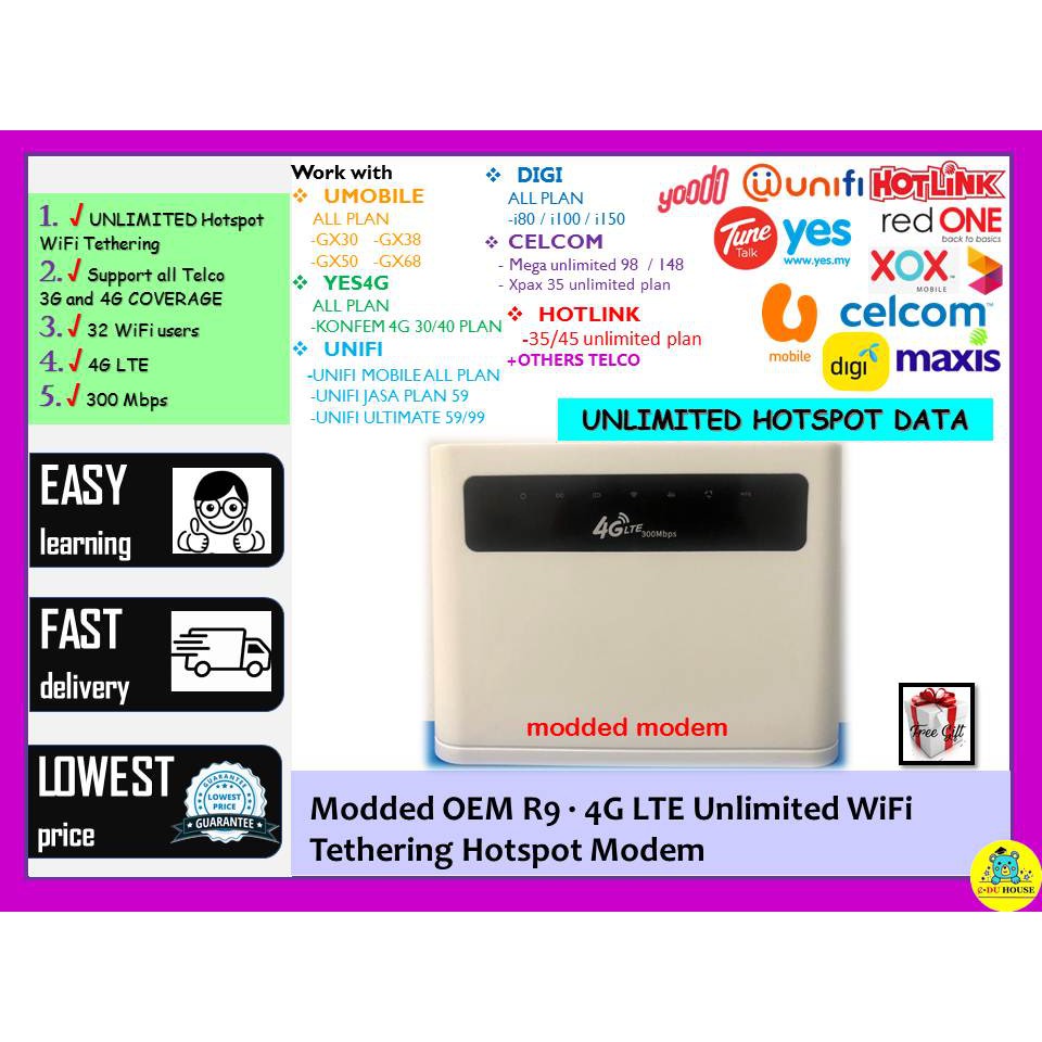 Modded OEM R9 · 4G LTE Unlimited WiFi Tethering Hotspot Modem | Shopee ...