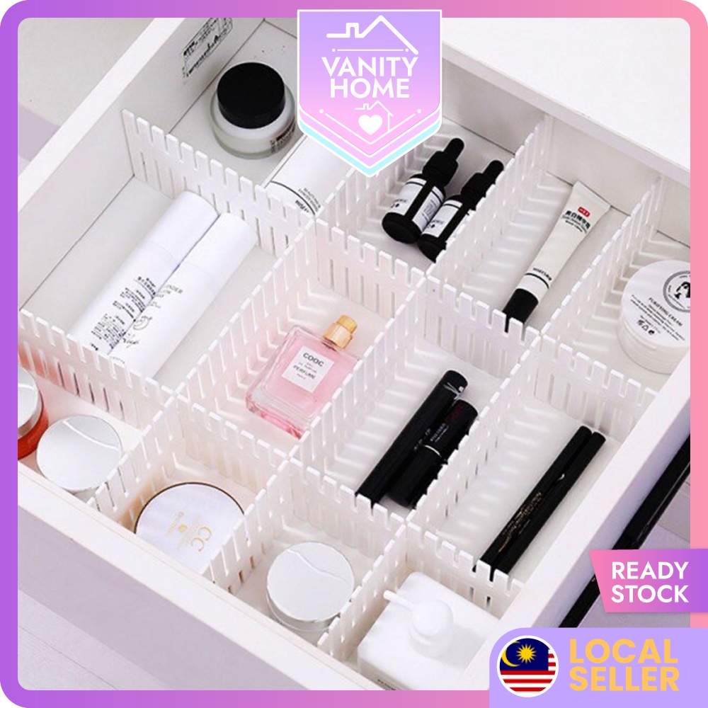 VANITY HOME White Plastic Grid Drawer Divider Adjustable Organizer ...