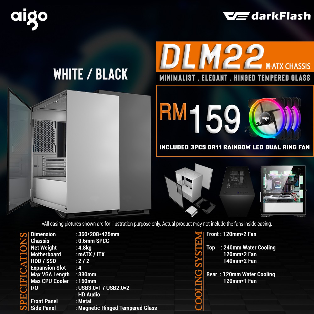 AIGO DLM22 MATX TG DESKTOP CASING with 3xaigo spectrum c6 fan | Shopee ...