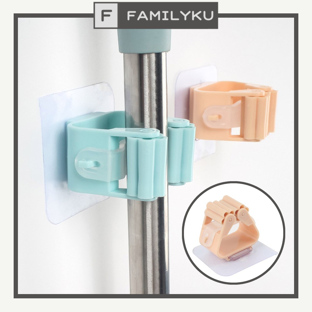 Wall Mounted Mop Holder Broom Hanger Strong Self Adhesive Rod Clip Mop ...