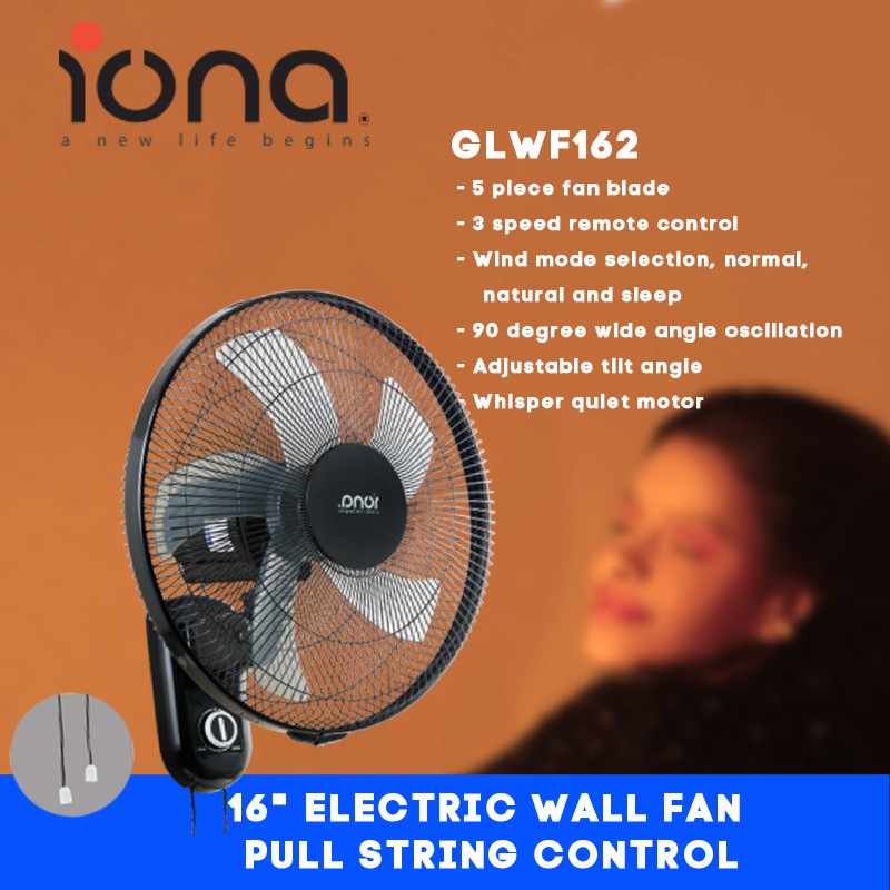 IONA GLWF162 16 inches Electric Wall Fan Pull String Control | Shopee ...