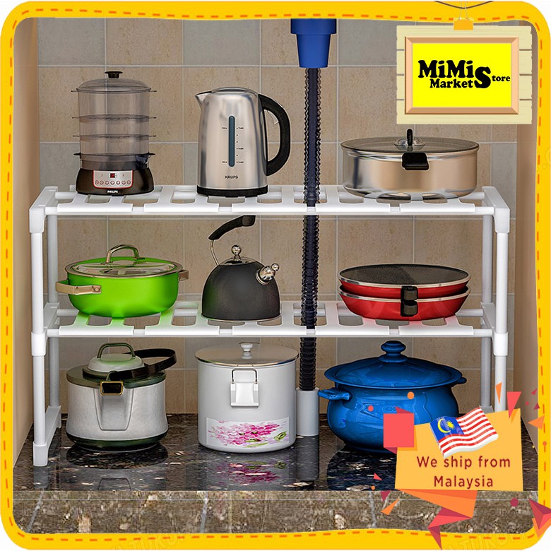 2 Tier Modern Kitchen Under Sink Retractable Rack Shelf Kitchen Storage ...