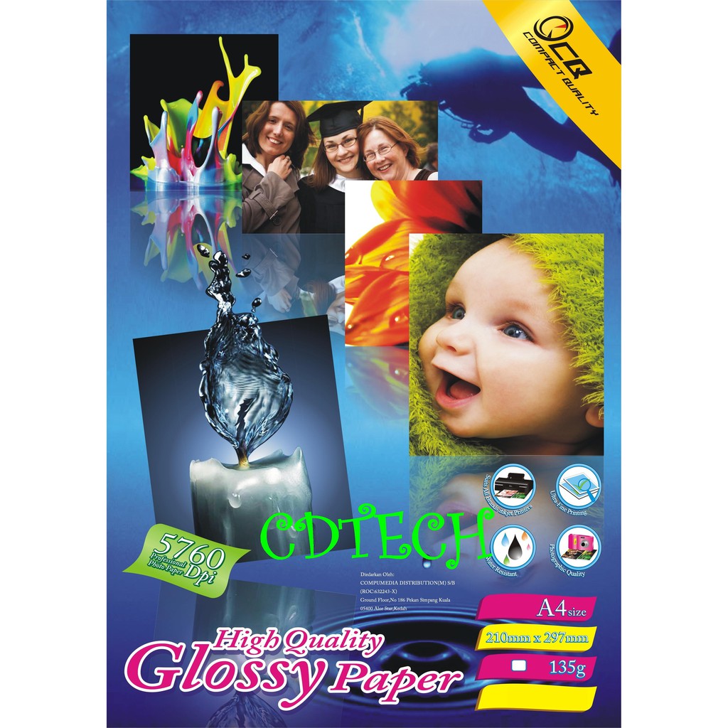 CQ A4 High Quality Inkjet Glossy Photo Paper 135gsm (100pcs/pack ...