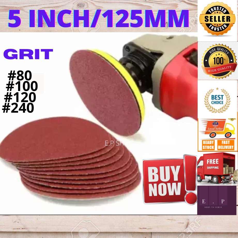 5"(125mm) Abrasive Round Red Sandpaper Velcro SandPaper Pad Sanding ...
