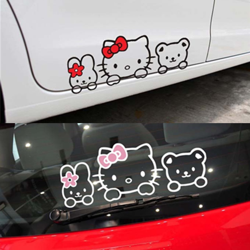 Car Sticker Hello Kitty Cartoon Cute Lovely Pink Girl Reflective ...