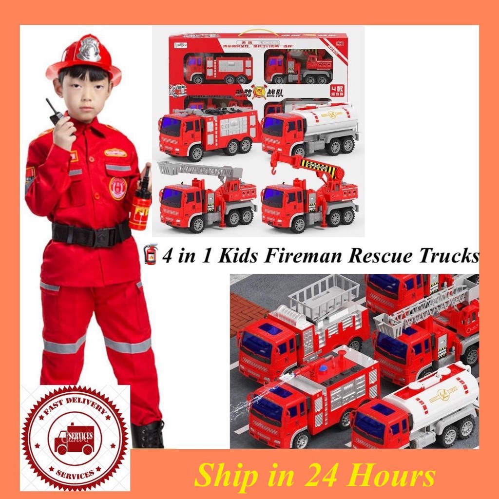 Kid Fireman Rescue Car Water Tank Truck Movable Ladder Big Size ...
