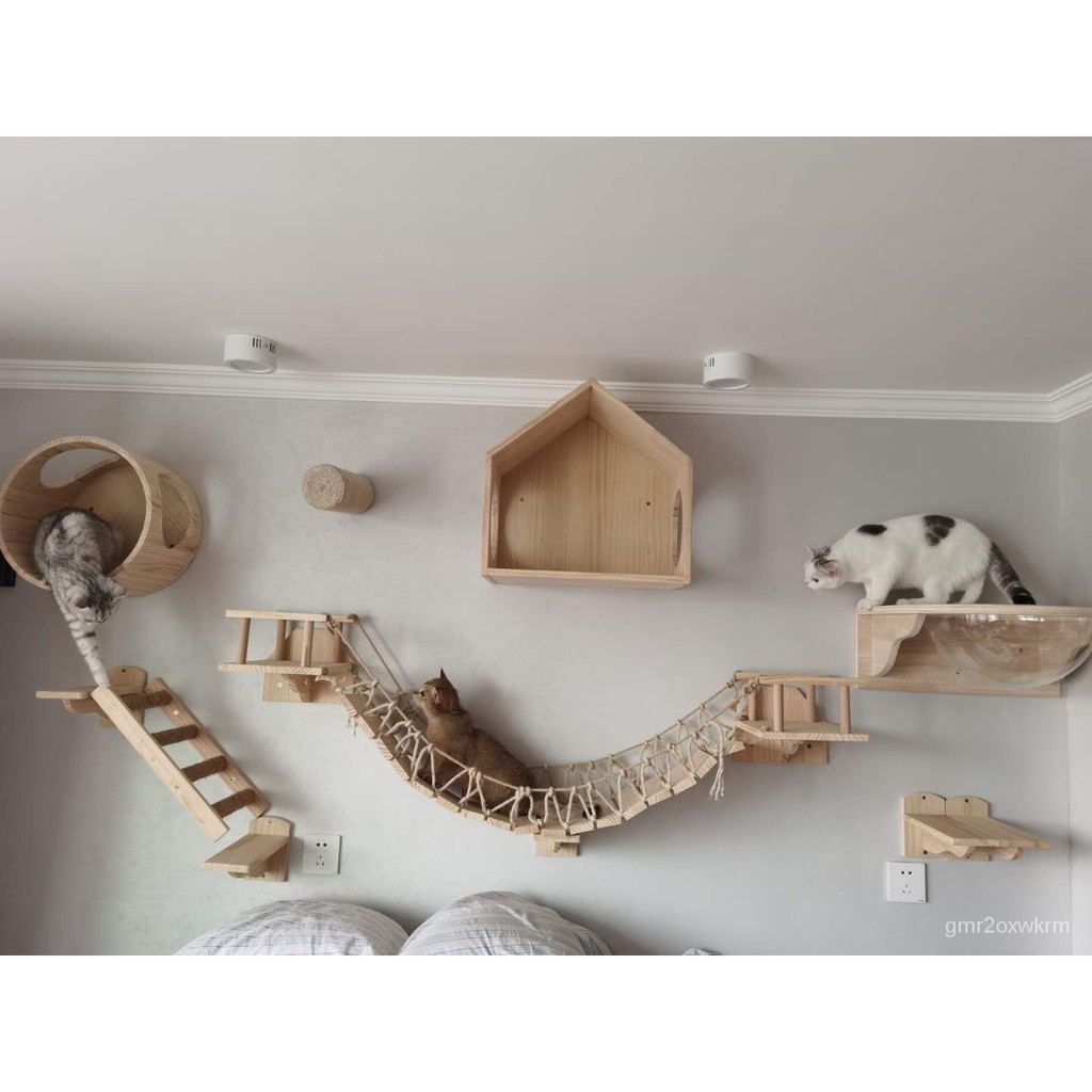Cat climbing frame Luxury Solid Wood Cat Climbing Rack Wall-Mounted Cat ...