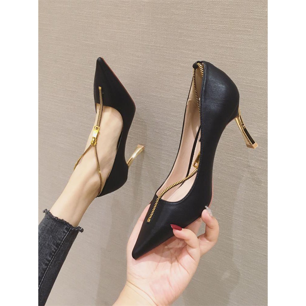 Spring 2021 Pointed Zipper Decorative High Heels European and American ...