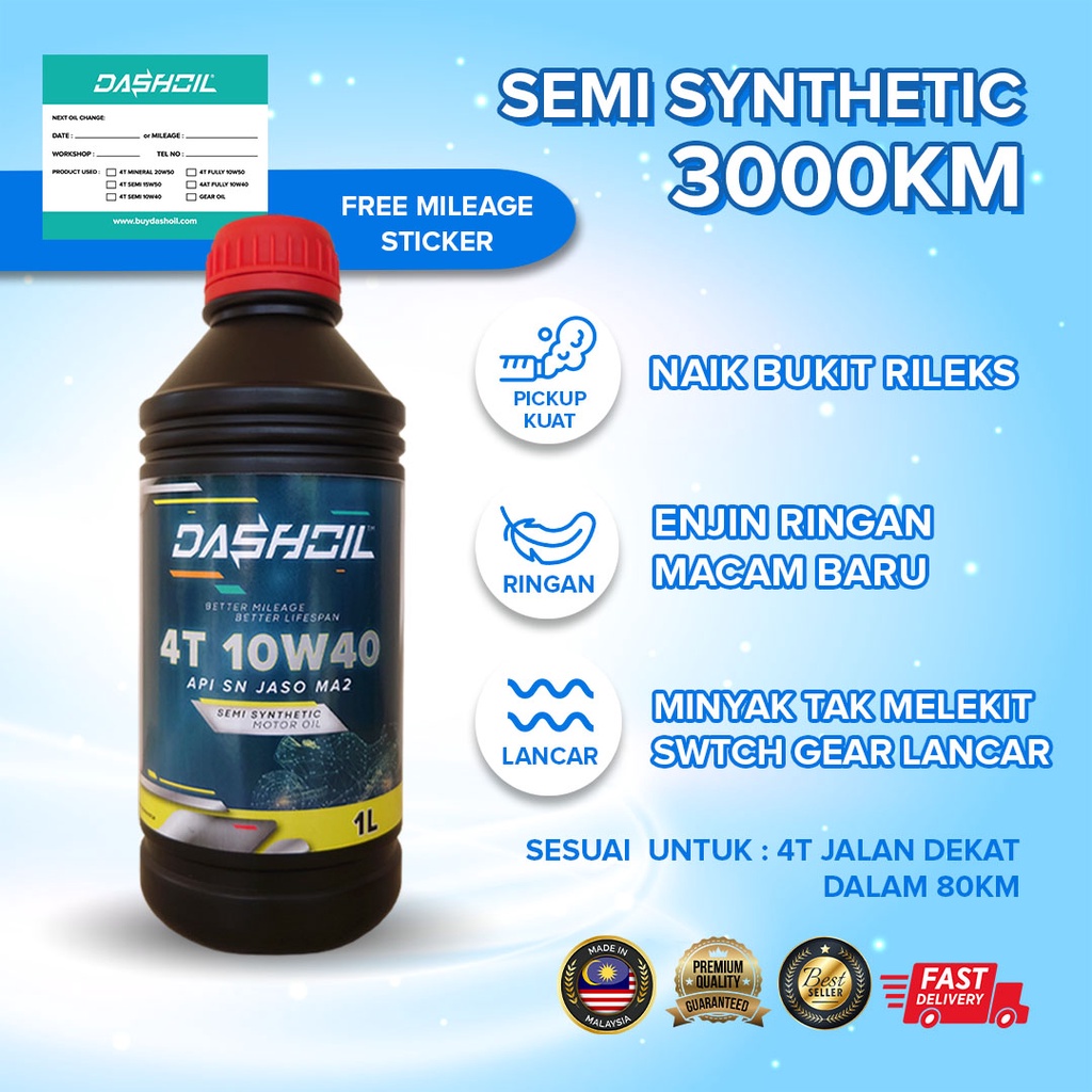 DashOil 4T 10w40 1L Semi Synthetic SN Motorcycle Engine Oil Minyak ...