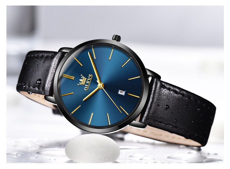 OLEVS Thin Couple Watches Black Leather Original Jam Tangan Couple ...