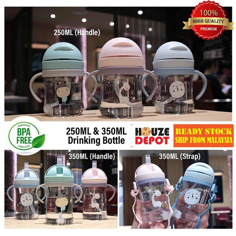 Baby Drinking Bottle Child Learn Water Milk Cup with Gravity Ball Straw Handle & Strap Bottle ...