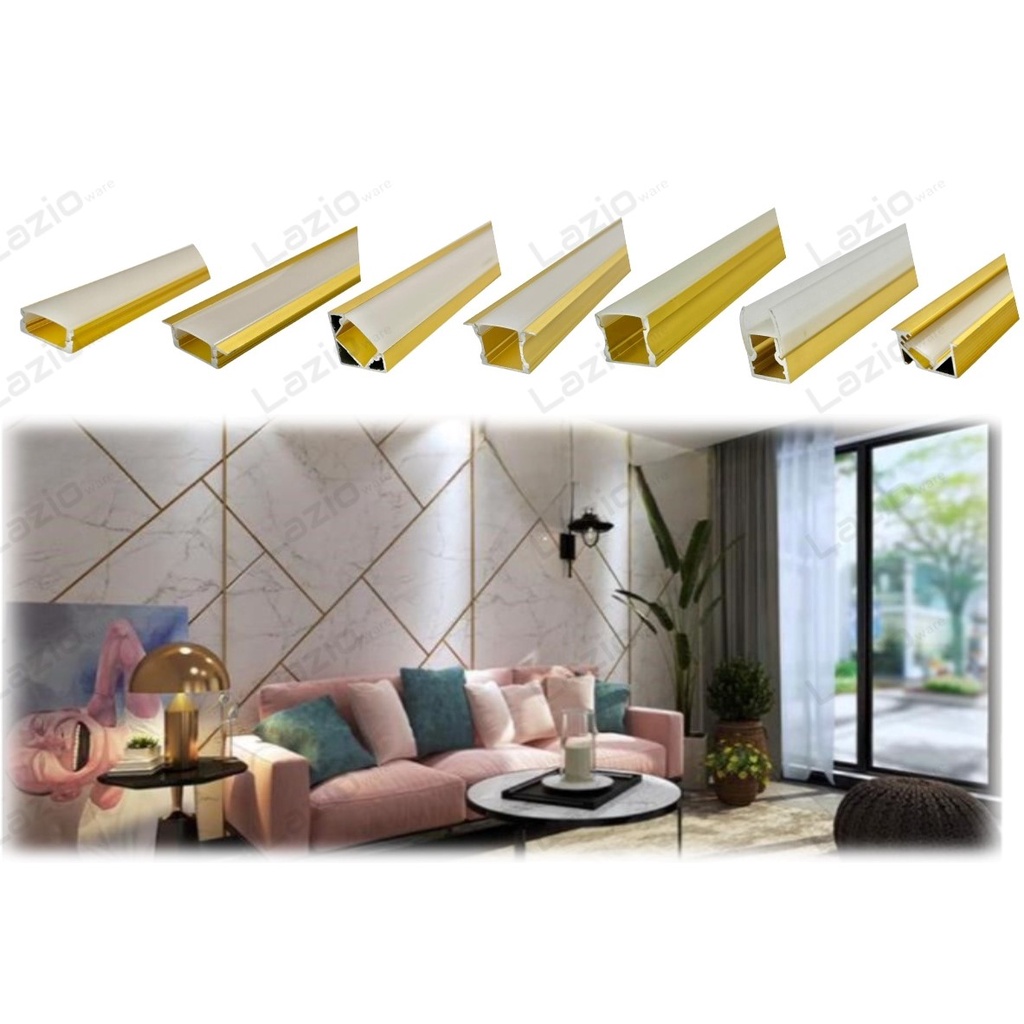 (1m/1.5m) Gold LED strip light aluminium U channel / profile track rail ...