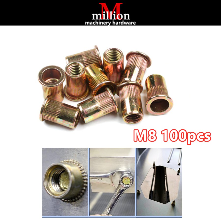 (50pcs / 100pcs) M3 M4 M5 M6 M8 M10 M12 Carbon steel Rivet Nuts Flat Head Rivet Nut Set Nuts ...