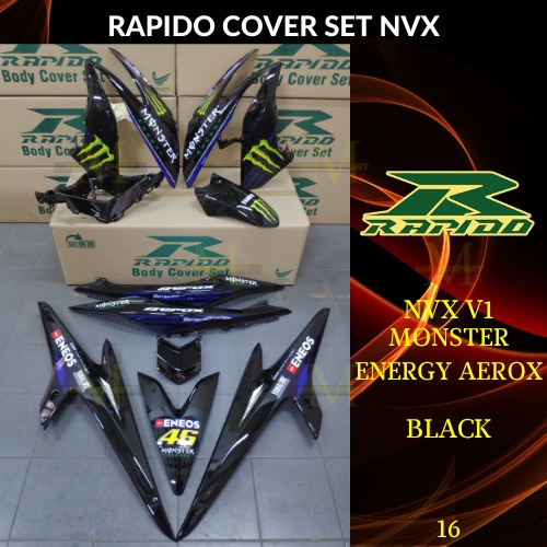 RAPIDO COVER SET NVX V1 MONSTER ENERGY AEROX (16) BLACK (STICKER TANAM ...