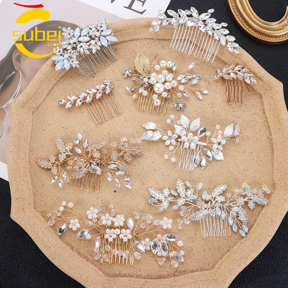 SUBEI1 Hair Combs Romantic Hair Jewelry Pearl Leaves Tiara Bridal Clips ...