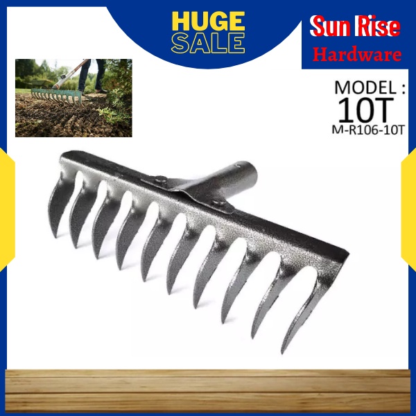 JODUN 10-TEETH HEAVY DUTY BLACK POINTED STEEL GARDEN RAKE (M-R106-10T ...