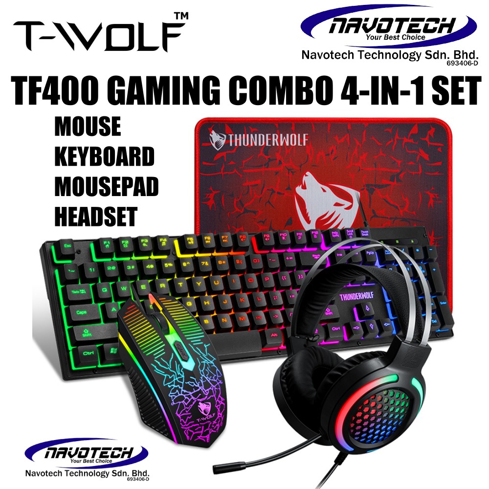 T-WOLF TF400 4 In 1 Gaming Combo Set - Headset + Mouse + Keyboard ...