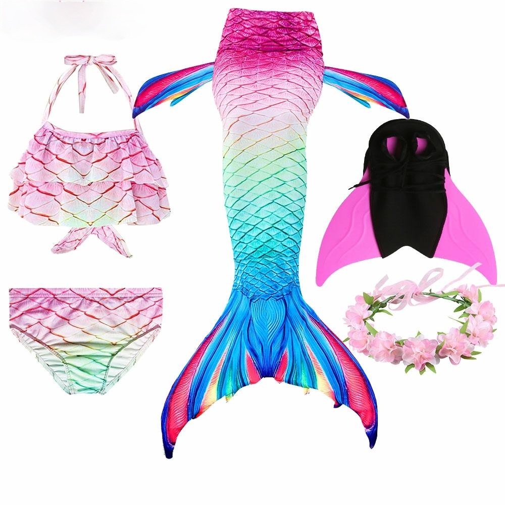 Kids Mermaid Tail With Monofin Swimmable Bikini sets Children Mermaid ...
