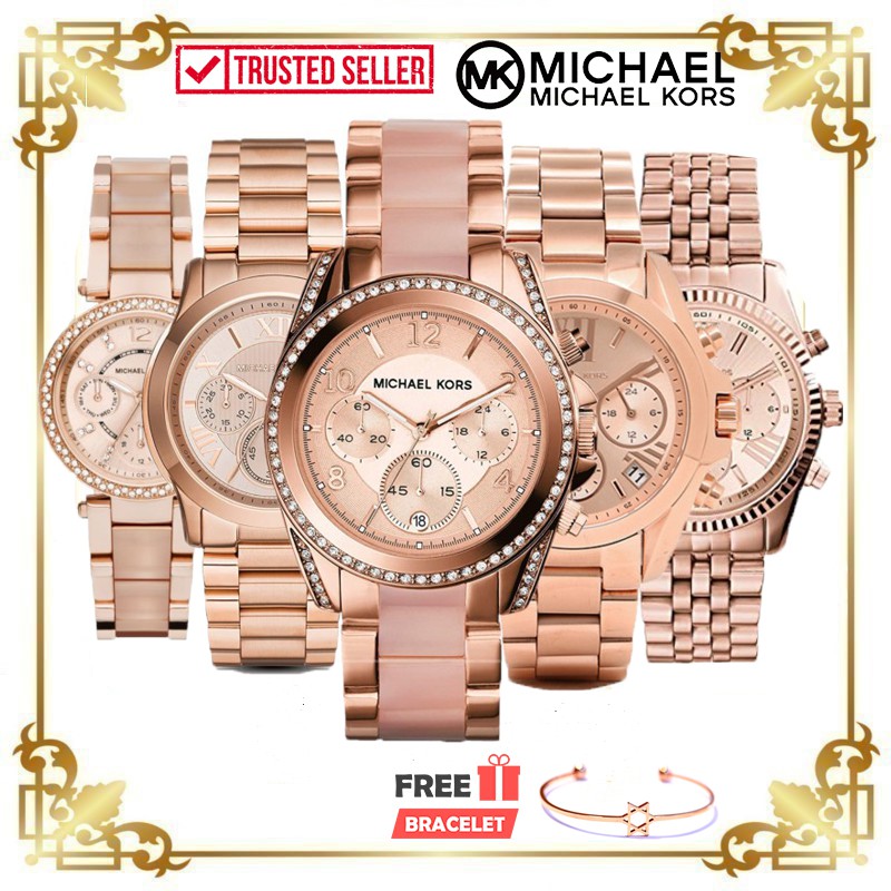 [100% Authentic] MICHAEL KORS Watch Bradshaw Rose Dial Rose Gold-tone ...