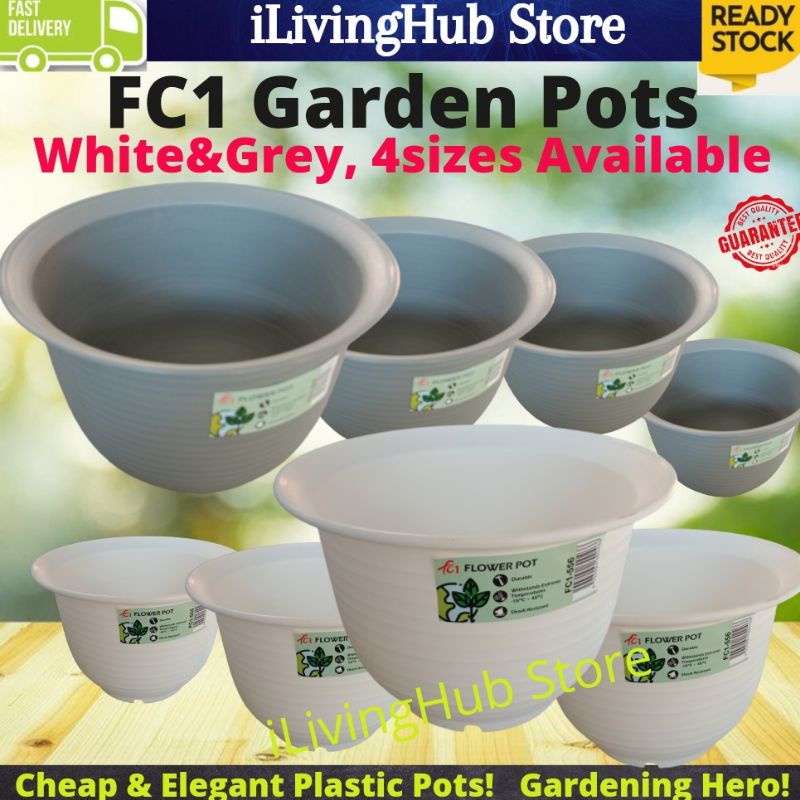 FC1 Elegant White Round Pot, Grey, Pasu Putih Kerabu | Shopee Malaysia
