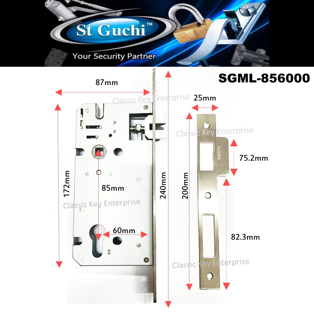 St Guchi mortise door lock set SGLHR 101 Lever handle SIRIM approved ...