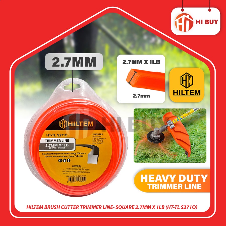 HILTEM BRUSH CUTTER TRIMMER LINE- SQUARE X 2.7MM X 1LB X ORANGE/ TALI ...